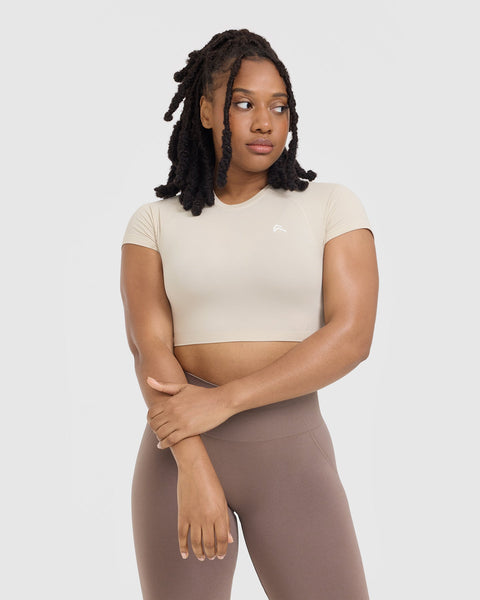 Cropped Tee Shirt - Women's - Sand | Oner Active