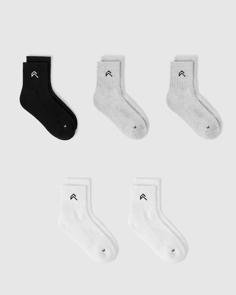 Mid Crew Socks - Women's 5 Pack Grey/White/Black | Oner Active