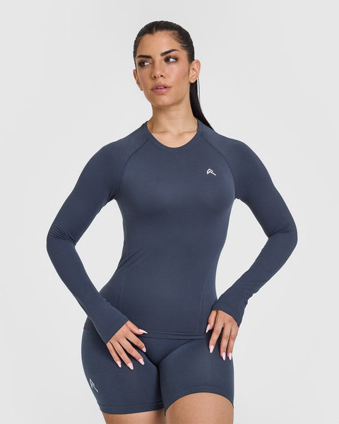 Long Sleeve Sports Top - Fitted Seamless True Blue | Oner Active