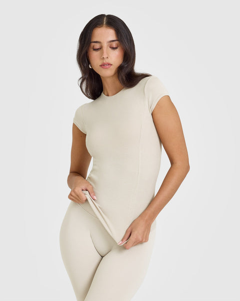 Short Sleeve Ribbed Tee Women's - Sand | Oner Active