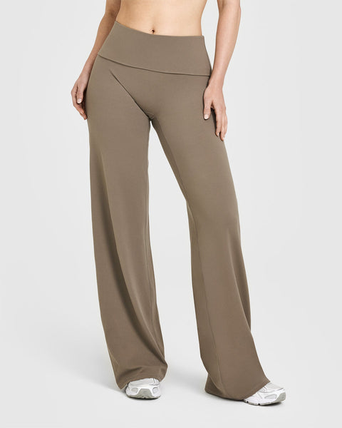 SoftMotion™ Fold Over Straight Leg Bottoms in Moss Brown | Oner Active
