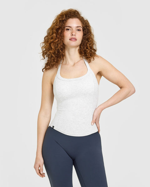 Mellow™ Rib Halter Neck Vest with Built in Bra Shelf Light Grey Marl ...