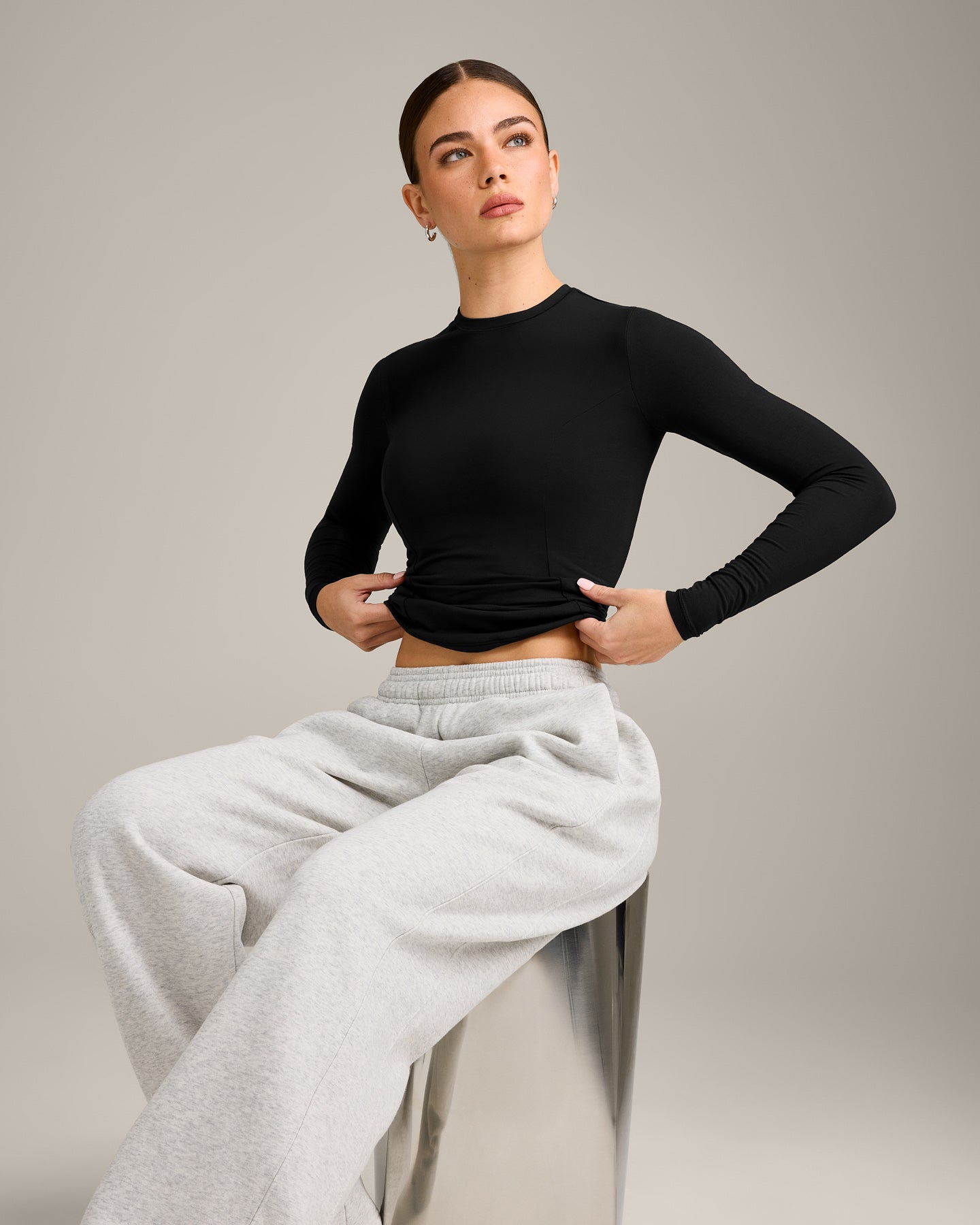 Mellow Motion Crew Neck Long Sleeve Top in Black | Oner Active