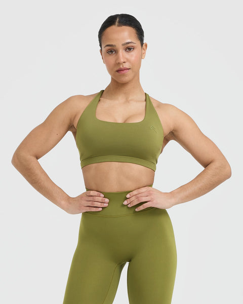 Square Neck Bra - Olive Green | Oner Active