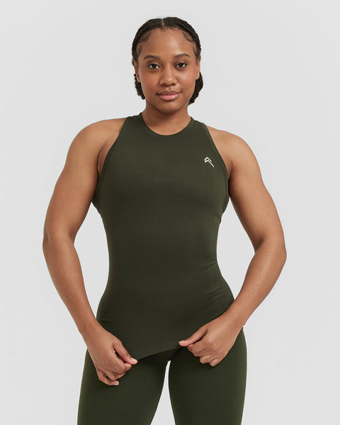 High Neck Gym Vest Khaki | Oner Active