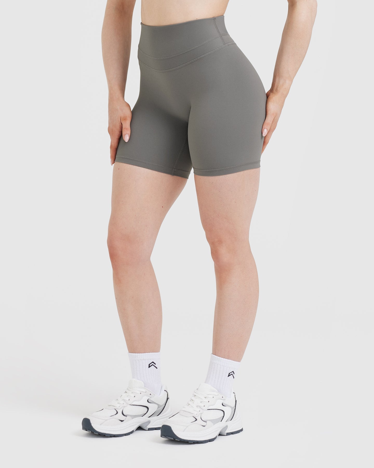 Women's High Waisted Compression Shorts - Ash Grey | Oner Active